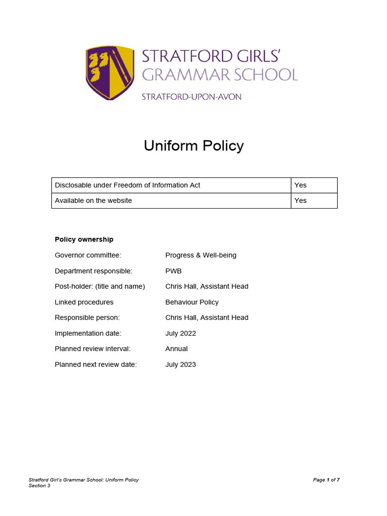 School Uniform Policy 2022 23.269445704 | PDF | Blouse | Sweater