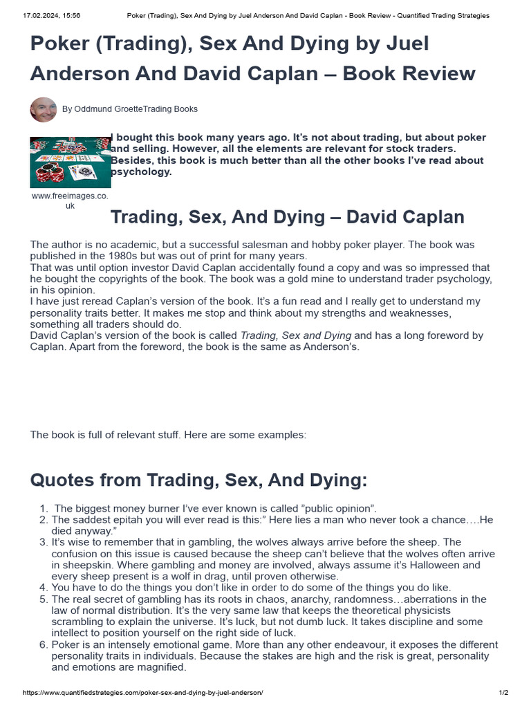 Poker (Trading), Sex and Dying by Juel Anderson and David Caplan - Book Review - Quantified ...