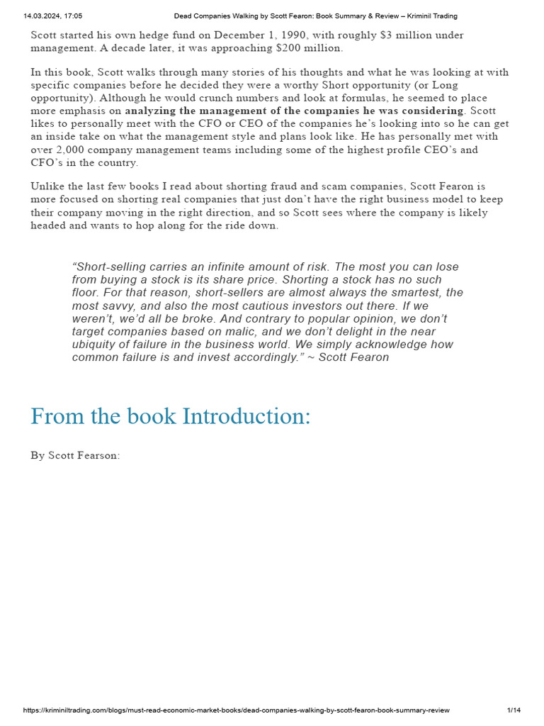 Dead Companies Walking by Scott Fearon - Book Summary & Review ...