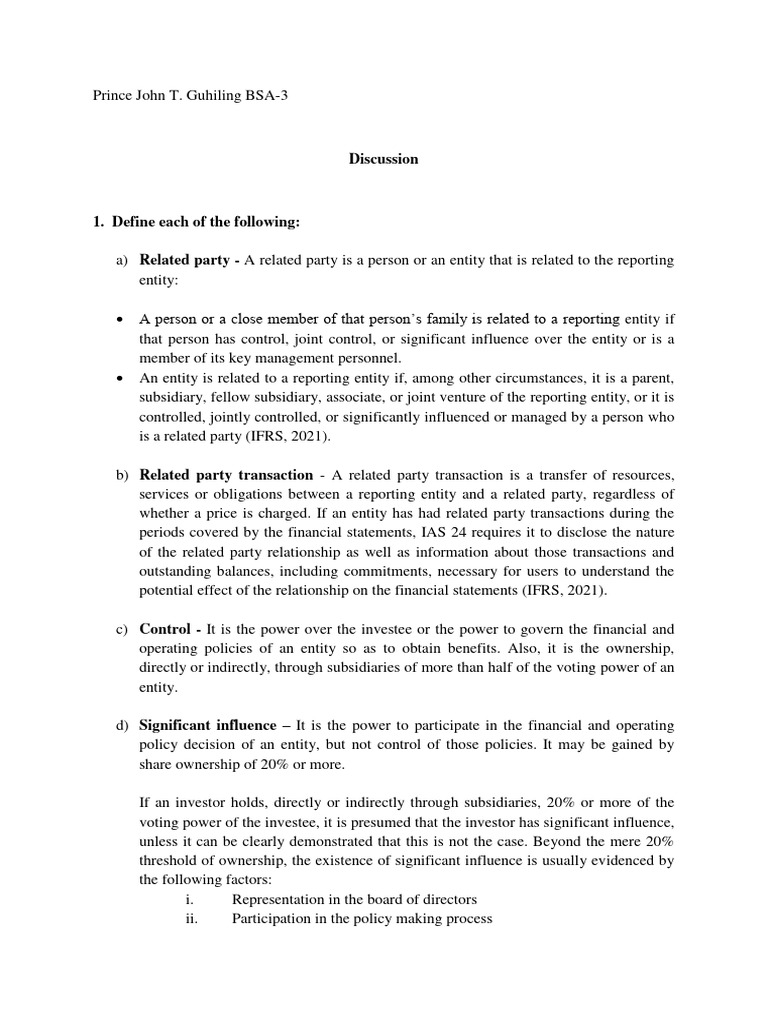 Related Parties Disccussion | PDF | Subsidiary | Prices