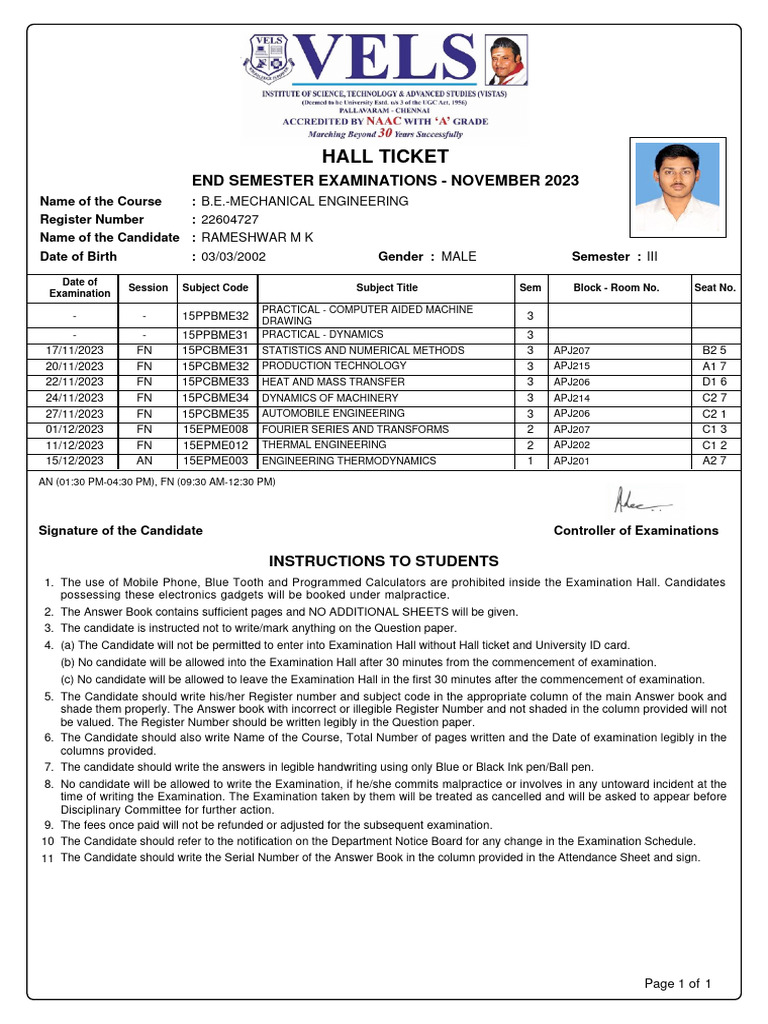 Print Student Hall Ticket | PDF | Engineering