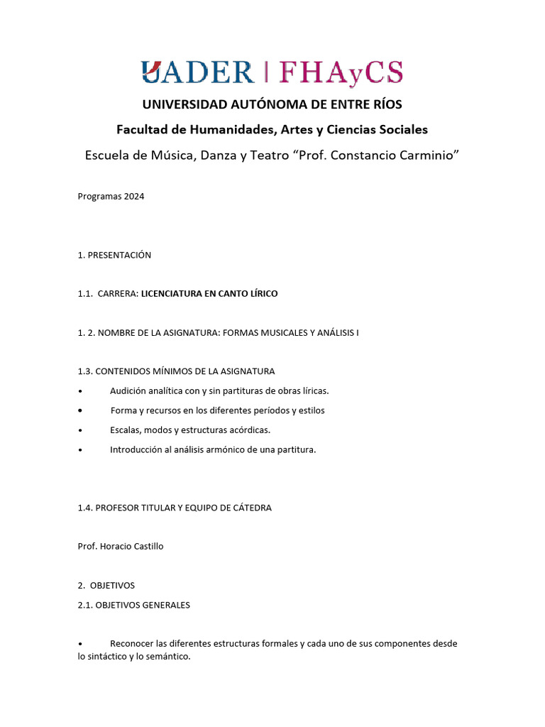Programa Formas 1 2024 | PDF | Acorde (Música) | Armonía