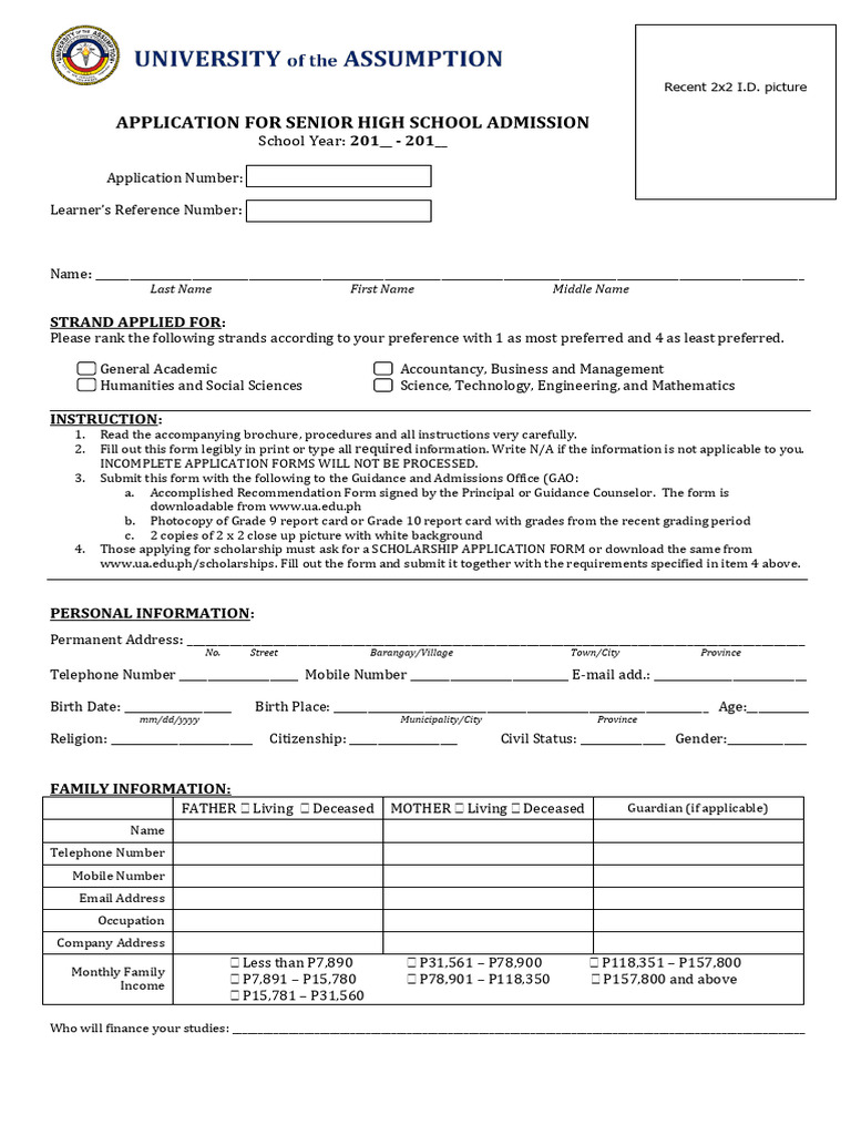 SHS Application Form SY2018 2019 Revised | PDF