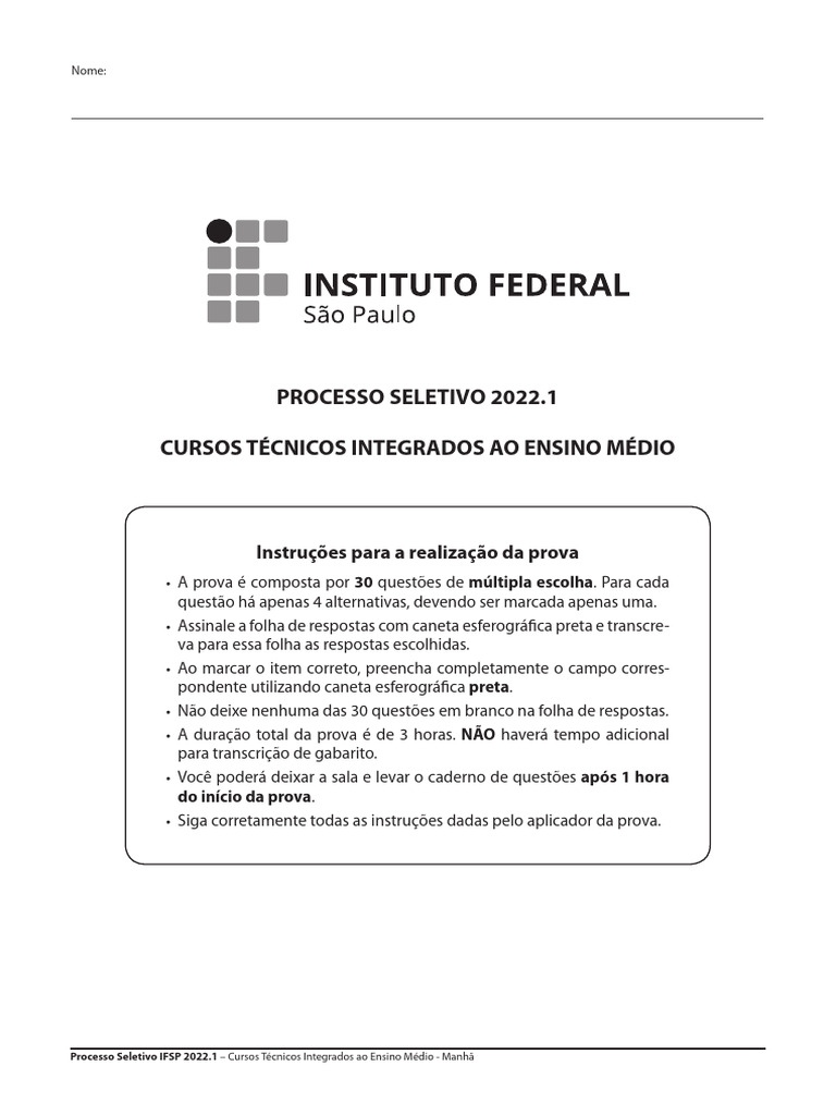 Prova Ifsp 2022 | PDF | Metro | Science