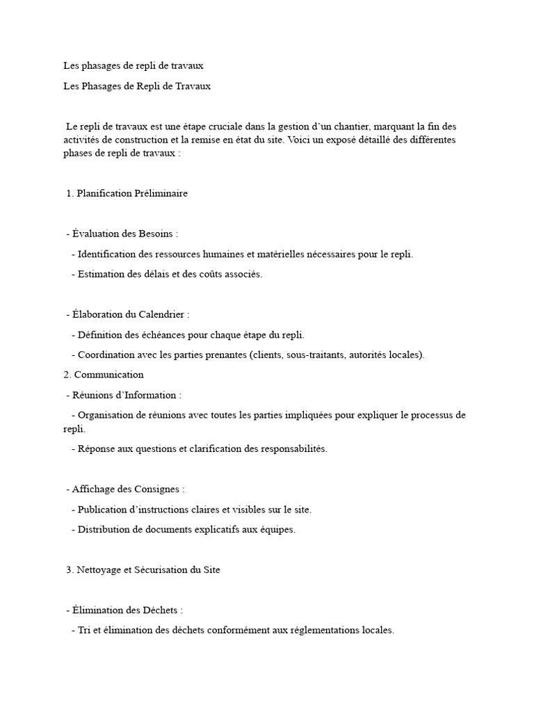 Phasages du Repli de Chantier | PDF | Gestion de projet