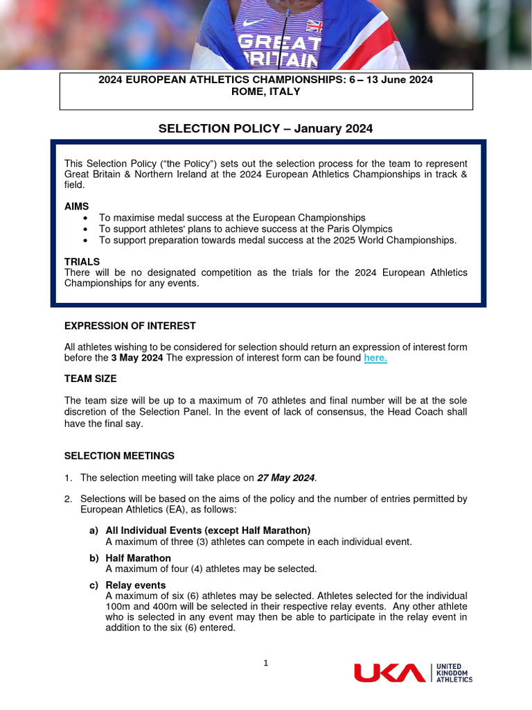 2024 European Athletics Championships Selection Policy FINAL | PDF ...