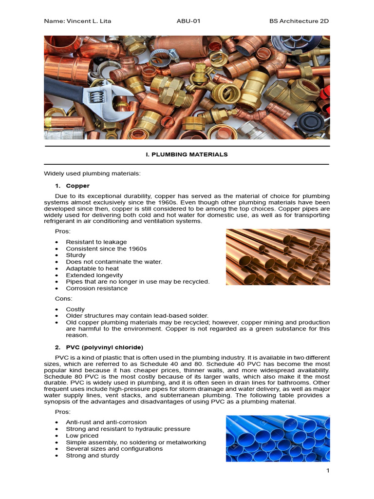 Plumbing Materials, Fittings, & Fixtures_LITA (2D) | PDF | Pipe (Fluid Conveyance) | Plumbing