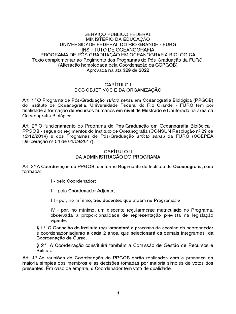 Novo Regimento PPGOB 2023 V-Final | PDF | Pós-graduação | Mestrado