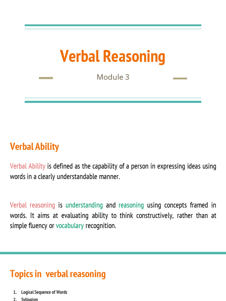 Verbal Reasoning - Module 3 | PDF | Reason | Word