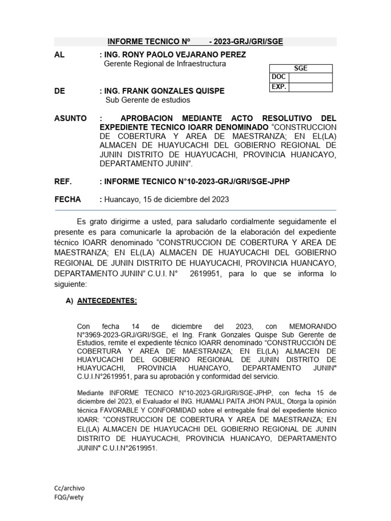 24) Informe Aprobacion Mediante Acto Resolutivo Maestranzaa | PDF ...