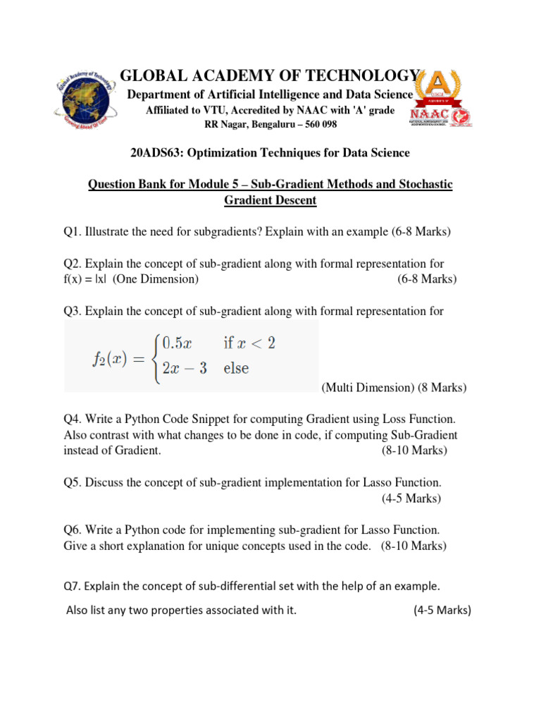 Module 5 - QB - Optimization Techniques | PDF | Stochastic | Algorithms ...