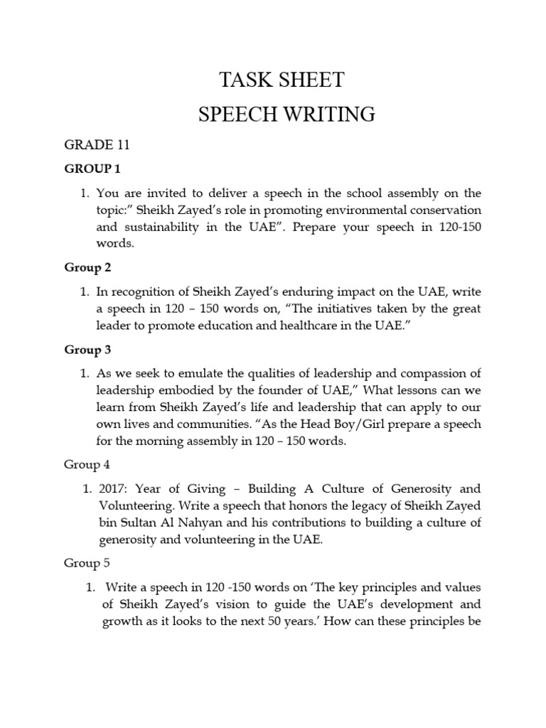 Task Sheet - Speech Writing | PDF