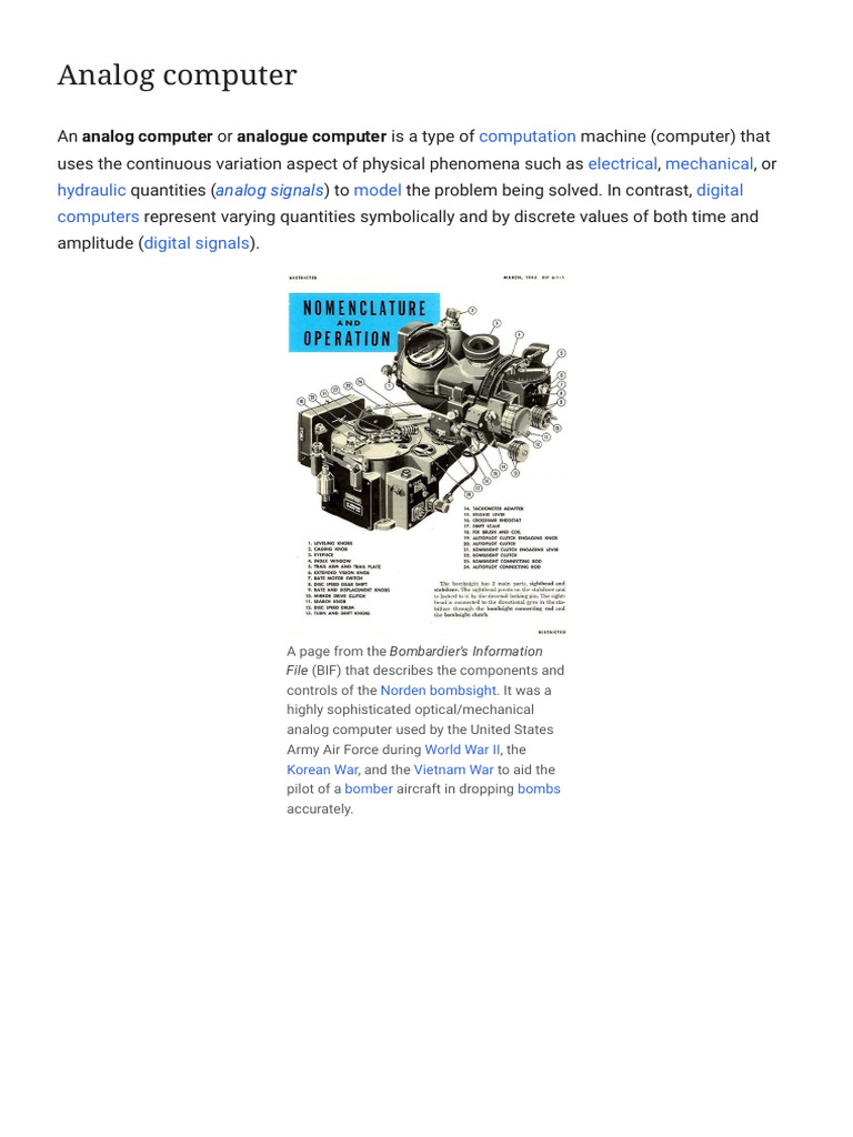 Analog Computer - Wikipedia | PDF | Amplifier | Operational Amplifier