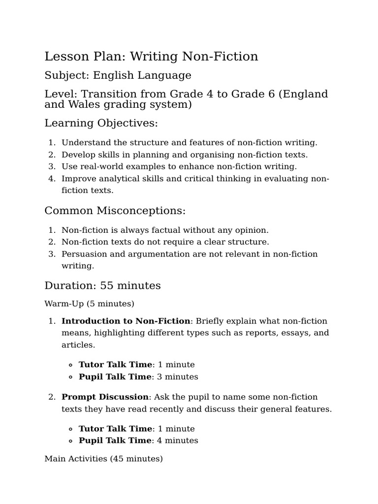 Non-Fiction Writing Lesson Plan | PDF | Non Fiction | Lesson Plan