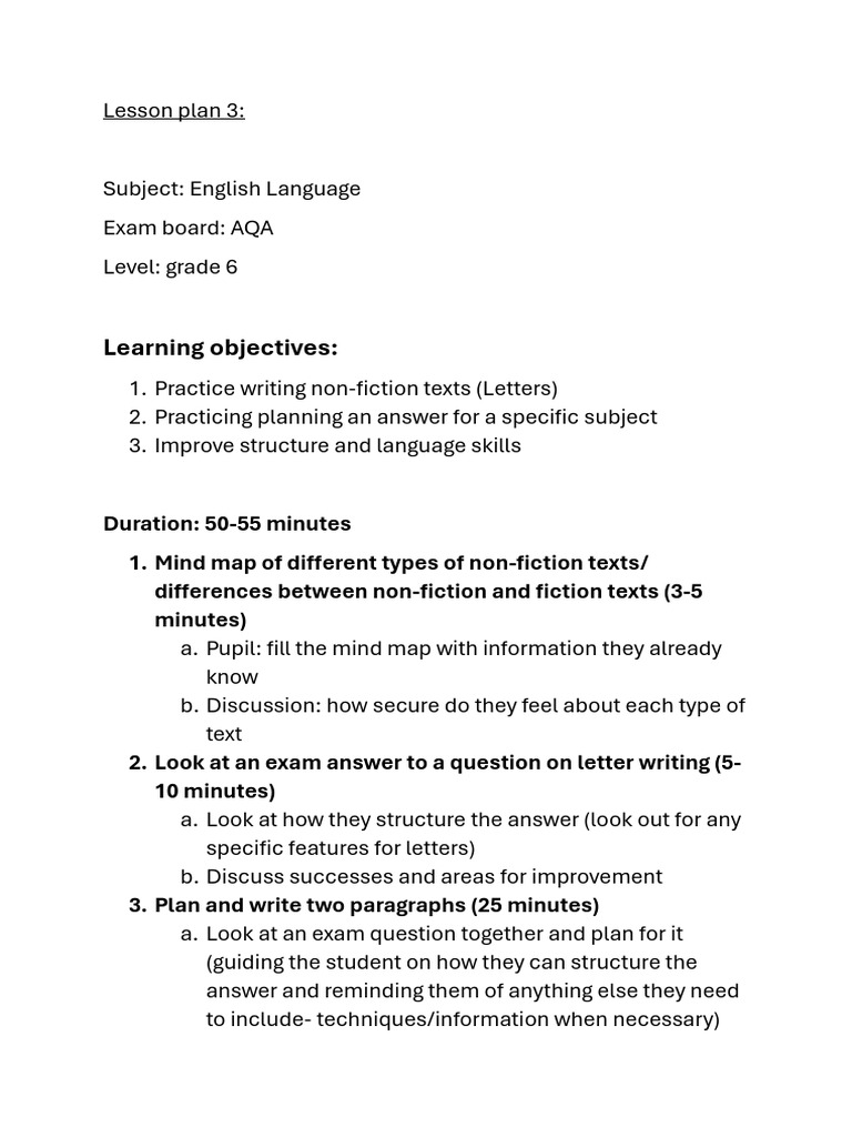 Lesson Plan 3 - English Language (Grade 6) - Alice | PDF | Language ...