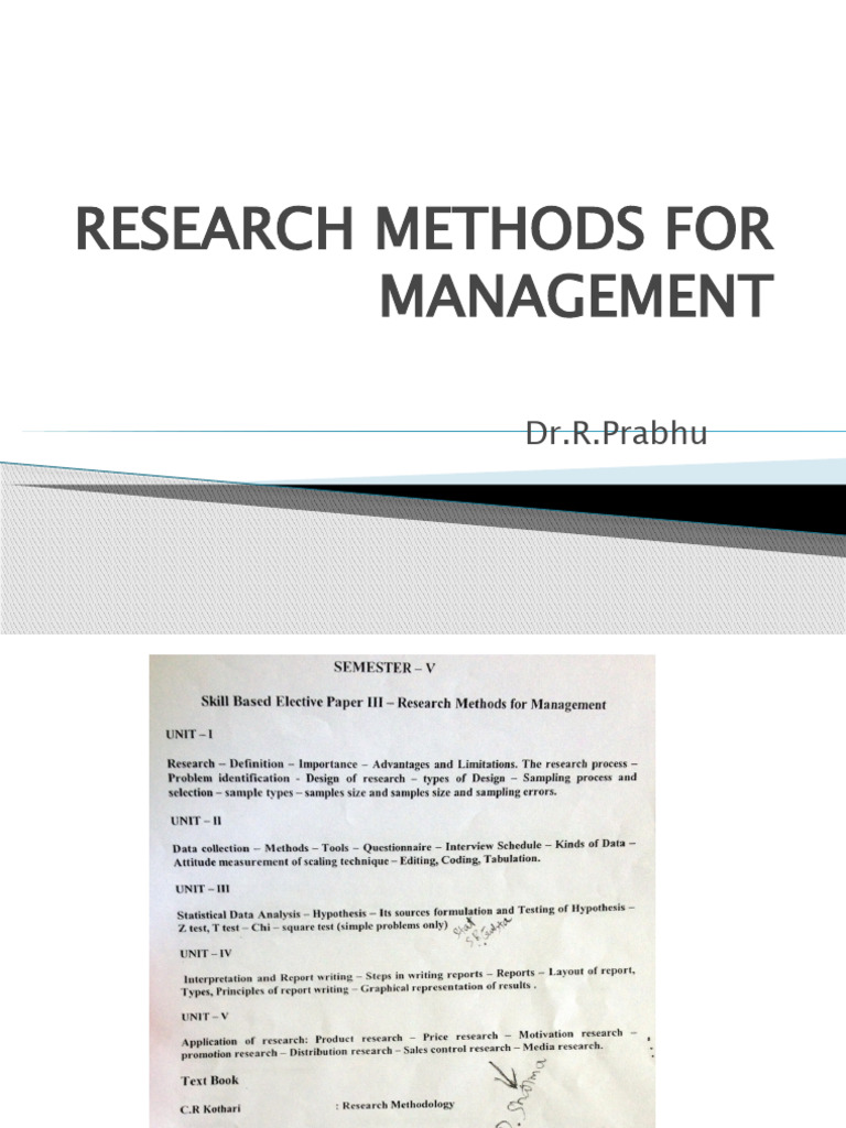 Research Methods For Management: Dr.R.Prabhu | PDF | Sampling (Statistics) | Statistics
