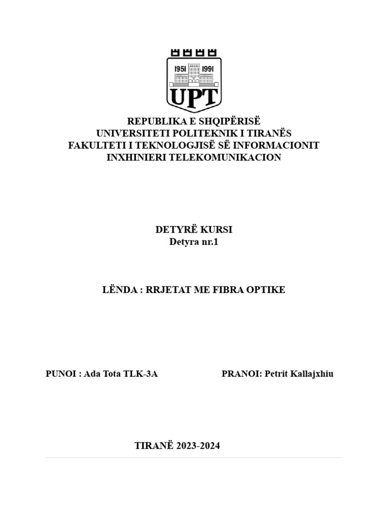 Rrjeta Me Fibra Optike Detyre Kursi | PDF