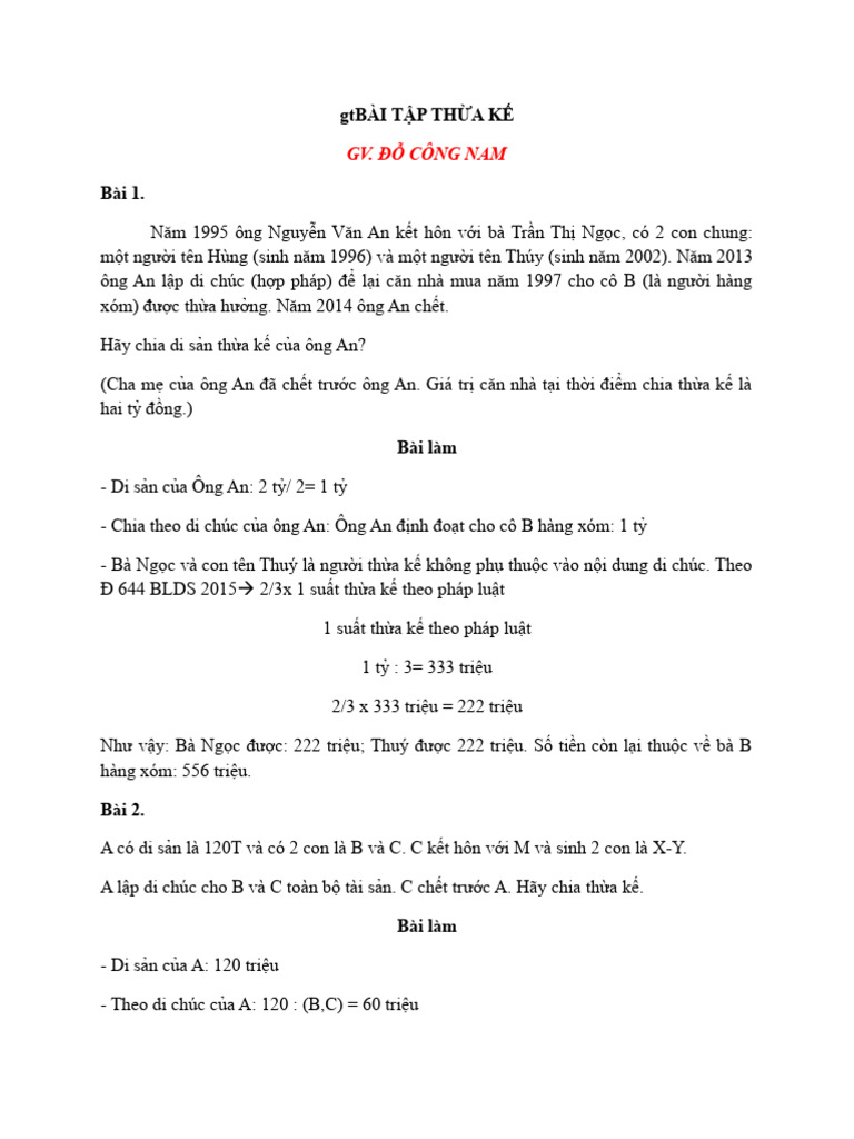 Bai Tap Thua Ke Mon Phap Luat Dai Cuong | PDF