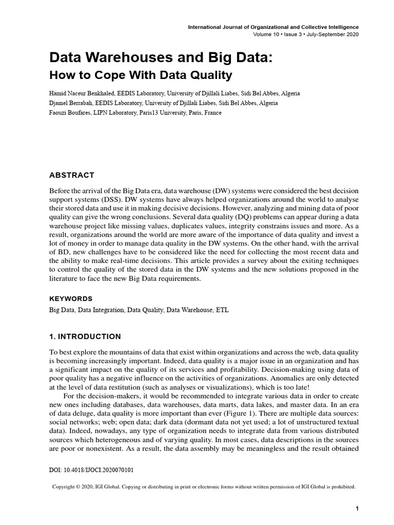 Data Warehouses And Big Data Pdf Data Warehouse Data Quality