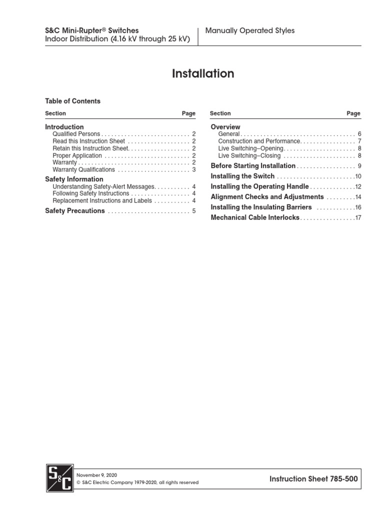 Instruction Sheet 785-500 | PDF | Switch | Electric Arc