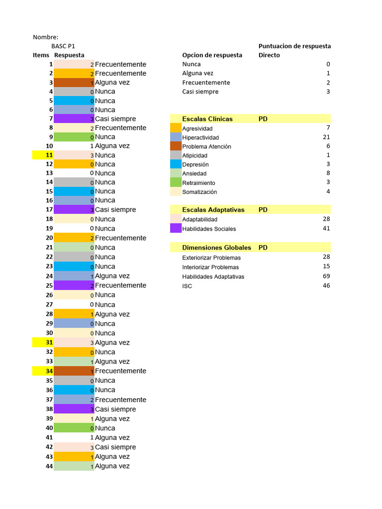 BASC P1. Plantilla de Corrección | PDF