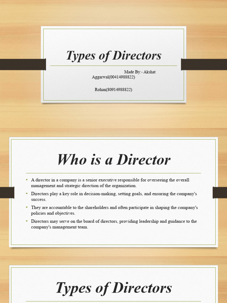 Types of Directors - PPTX Rohan | PDF | Board Of Directors | Corporations