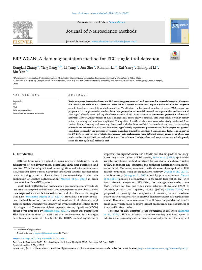 Erp-Wgan - A Data Augmentation Method For Eeg Single Trial Detection | PDF | Receiver Operating ...