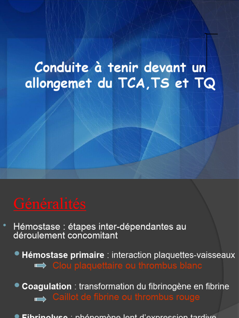 TS TQ Tca | PDF | Coagulation | Hémostasie