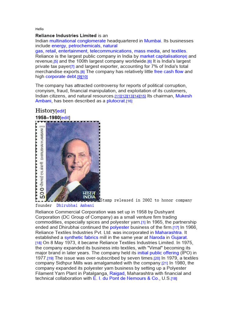Reliance | PDF | Private Sector | Business