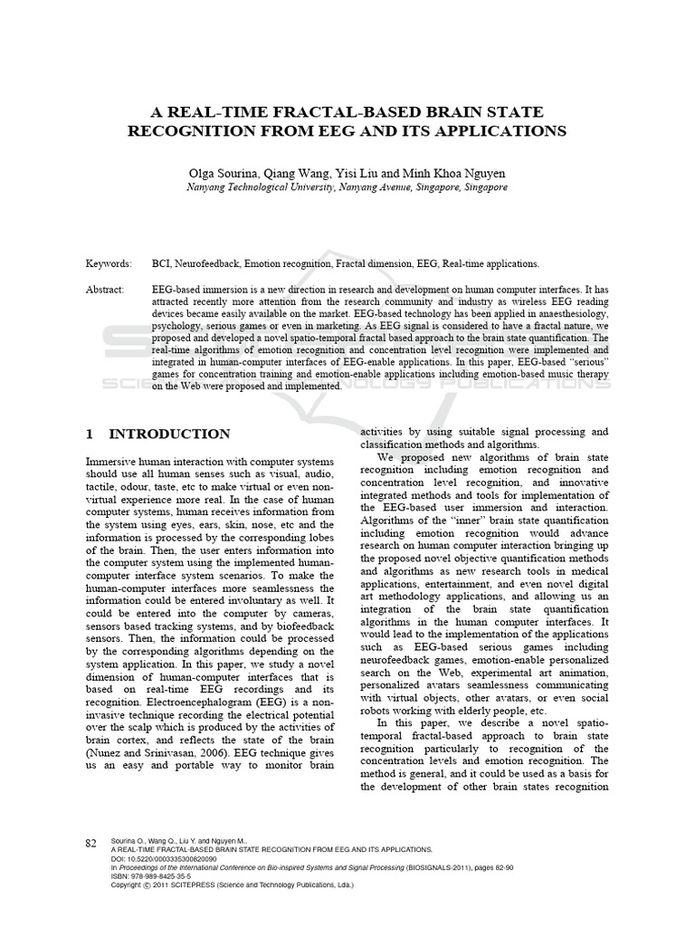 A Real Time Fractal Based Brain State Recognition From Eeg And Its Applications Pdf