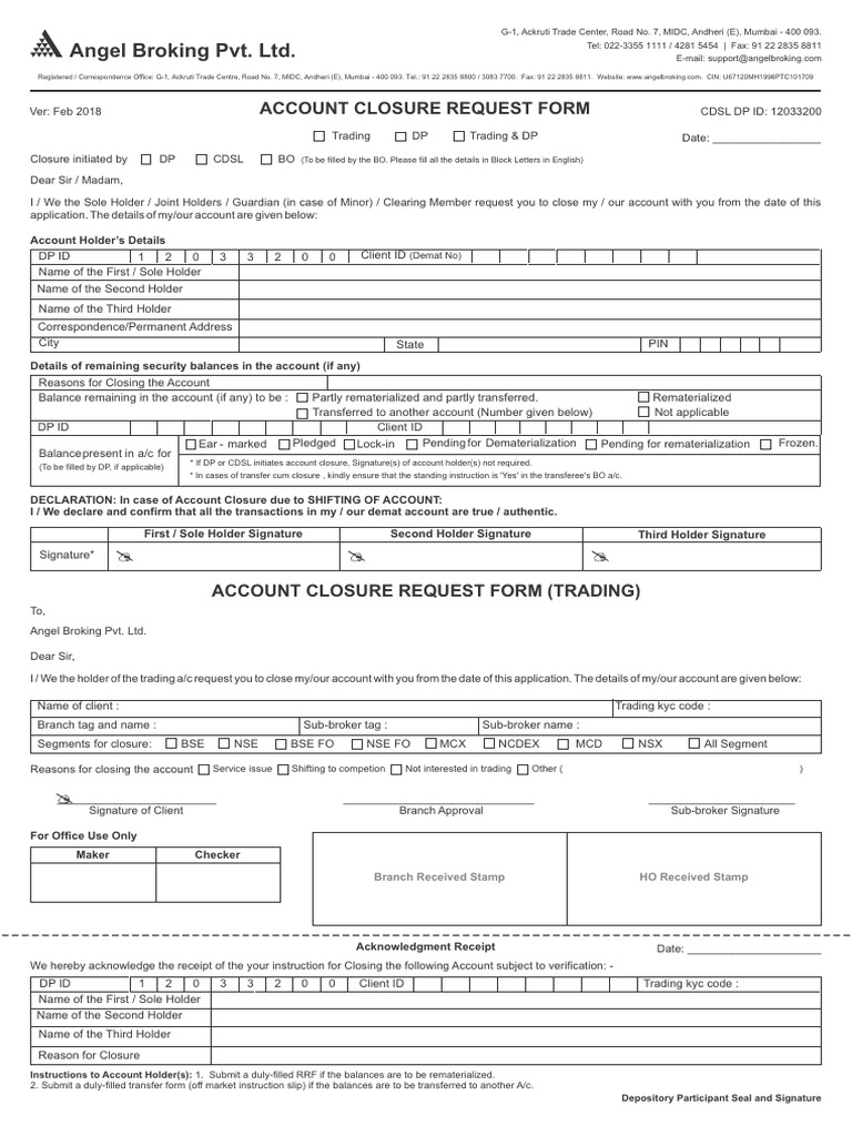 Angel Broking Account Closure Form | PDF | Financial Markets ...