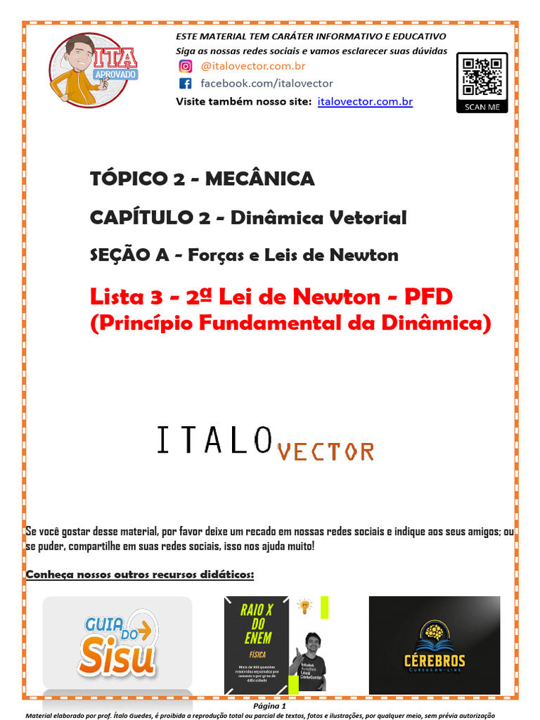 LISTA Topico 2 Capitulo 02 A Forcas e Leis de Newton Lista 3 2a Lei PFD | PDF | Isaac Newton | Luz