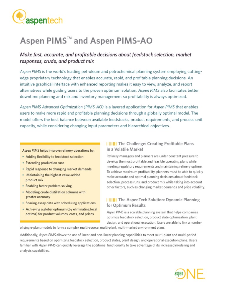 Aspen PIMS Brochure | Scheduling (Production Processes) | Mathematical Optimization
