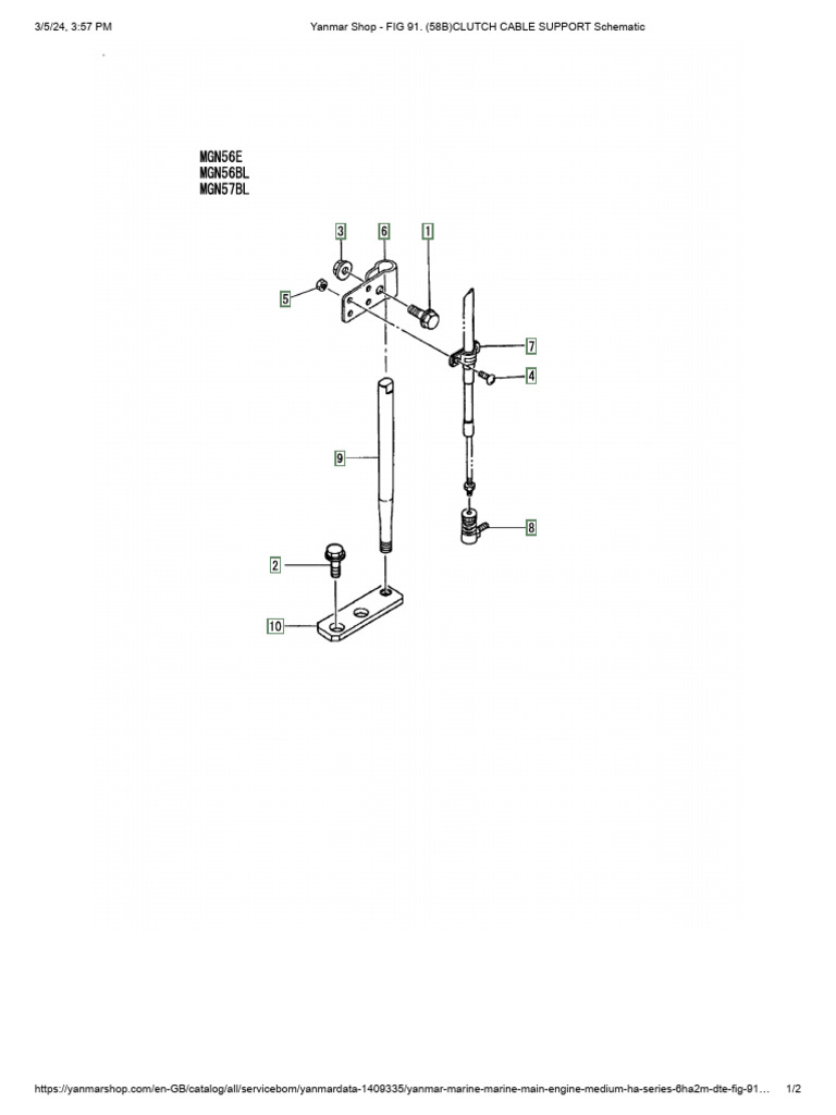 Yanmar Shop - FIG 91. (58B) CLUTCH CABLE SUPPORT Schematic | PDF