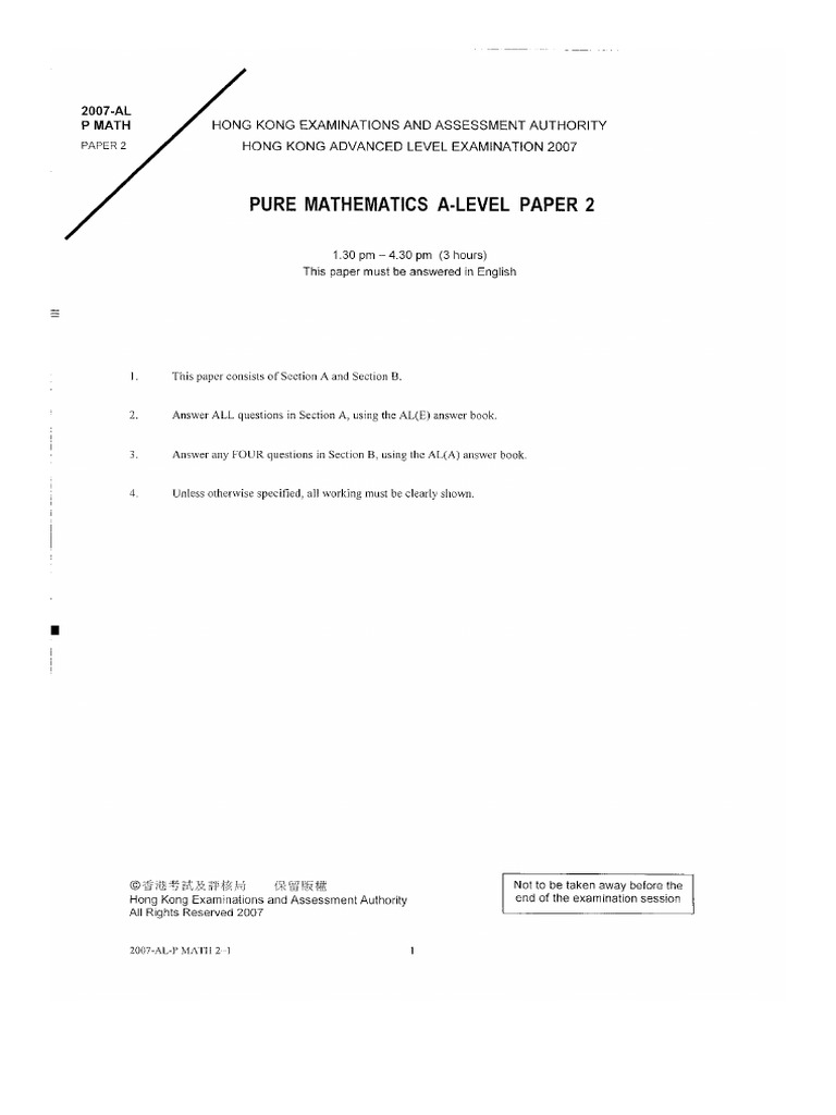 2007 Paper Two AL Pure Math | PDF