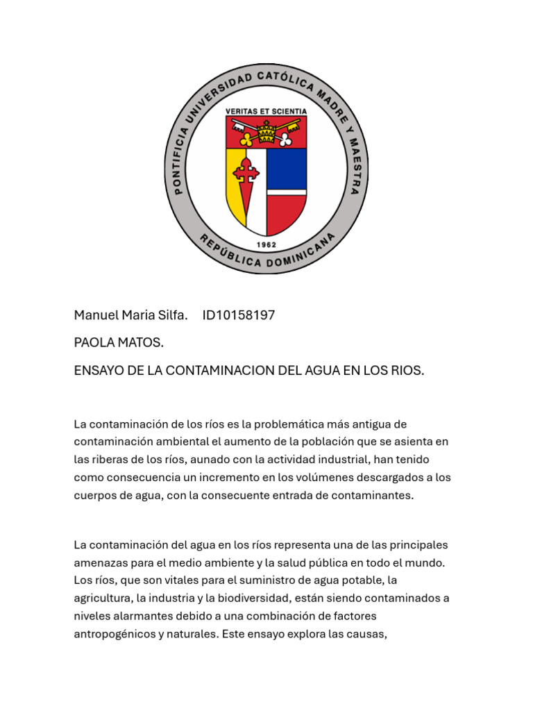 Ensayo Español Ii | PDF | La contaminación del agua | Contaminación