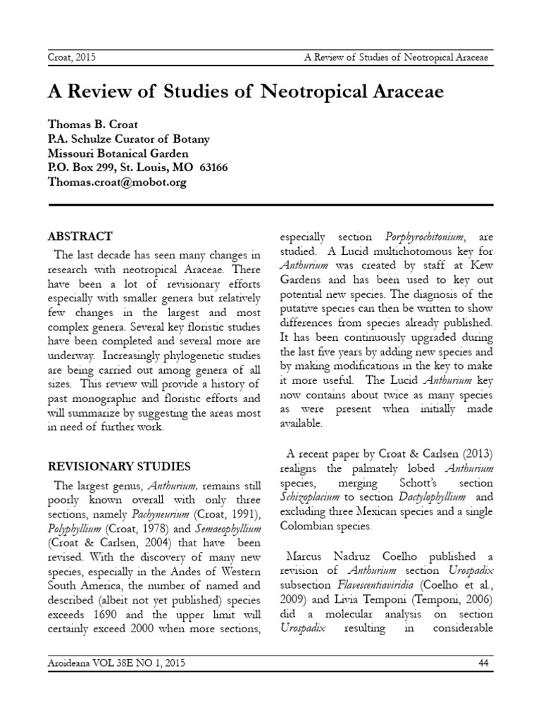 Neotropical Araceae Research Review | PDF | Plants | Botany