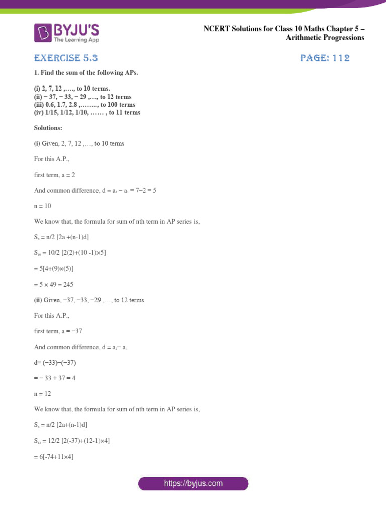 Class 10 Maths: AP Exercise 5.3 Solutions | PDF | Mathematics | Arithmetic