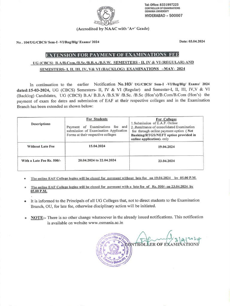 EXAM FEE PRESS NOTE Extension | PDF