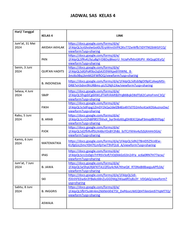 Jadwal Pat 4 Link | PDF