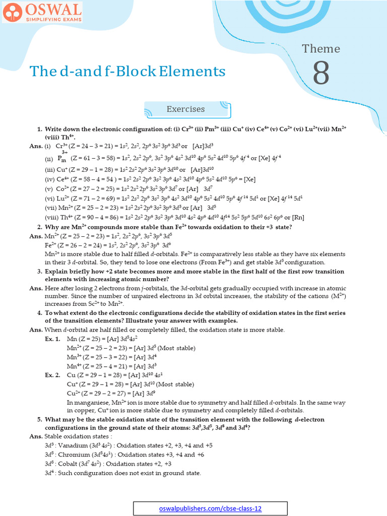 NCERT - Solutions - For - Class - 12 - Chemistry - Chapter - 8 - The - D - and - F - Block ...