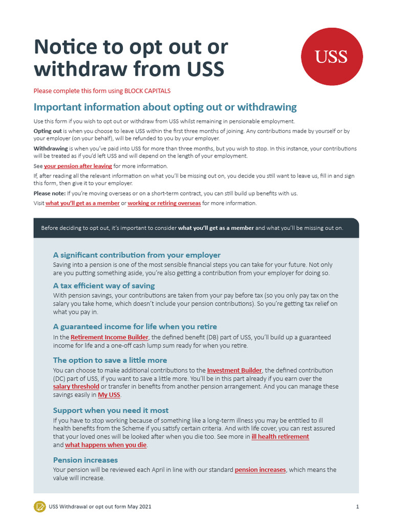 USS Pension Opt-Out/Withdrawal Guide | PDF | Pension | Retirement