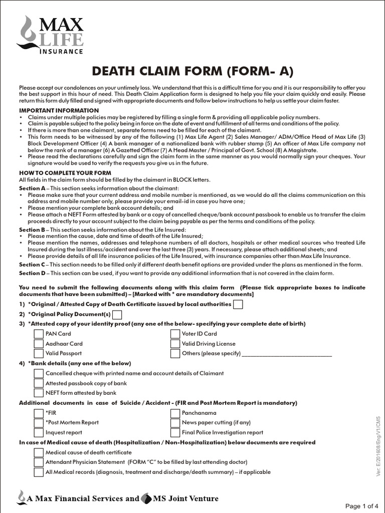 Death Claim Form Submission Guide | PDF | Insurance | Life Insurance