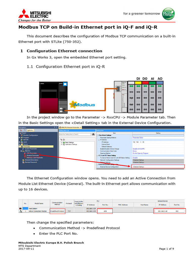 Modbus TCP On Build in Ethernet Port in Iq F and Iq R EN 2 | PDF | Internet Protocol Suite ...