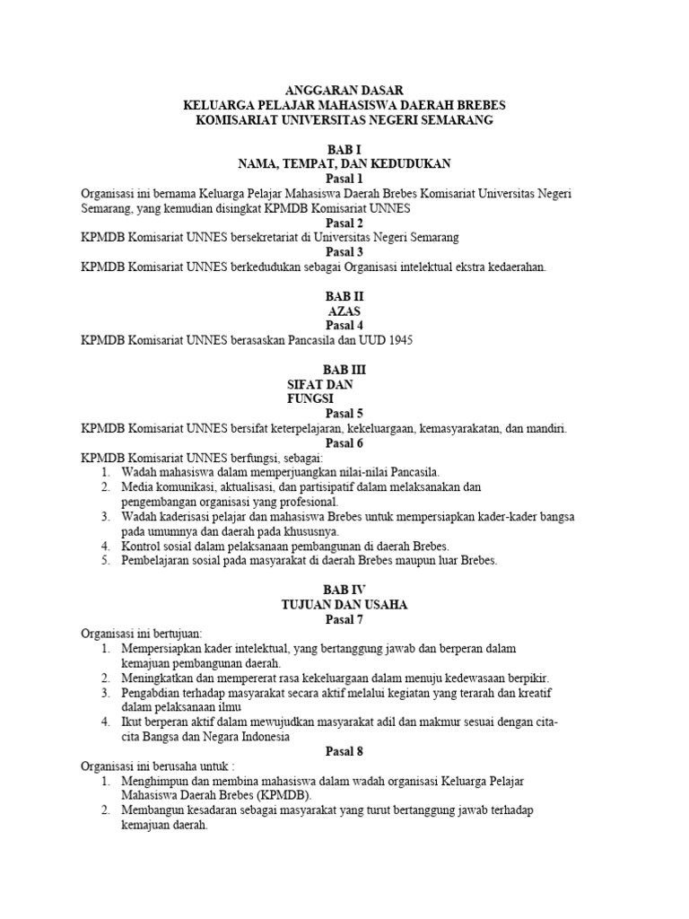 AD-ART KPMDB UNNES (Draf Dan Penetapan) | PDF