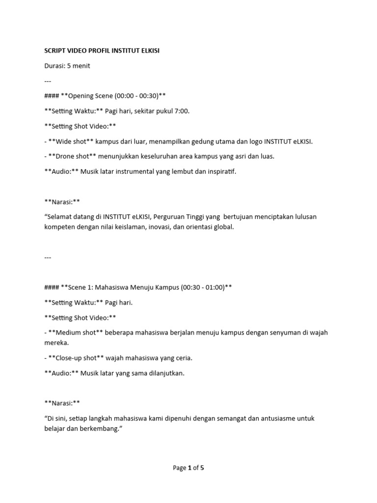 Script Video Profil INSTITUT eLKISI | PDF | Olahraga & Rekreasi | Seni