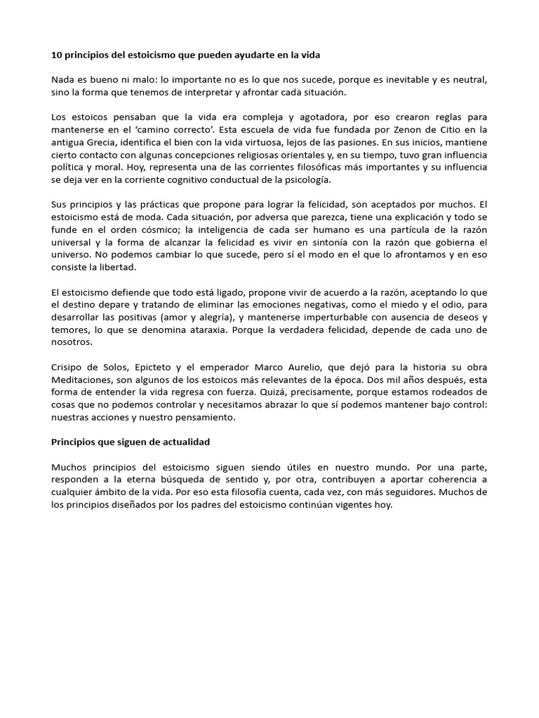 10 principios del estoicismo | Descargar gratis PDF | Estoicismo | Sicología