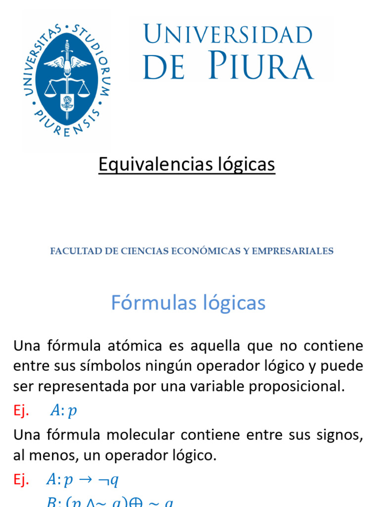 Equivalencias Lógicas | PDF | Fórmula | Lógica