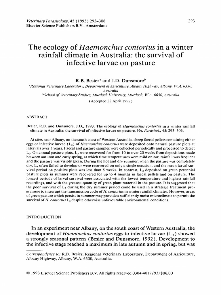 Ecology of Haemonchus contortus in Australia | PDF | Science & Mathematics