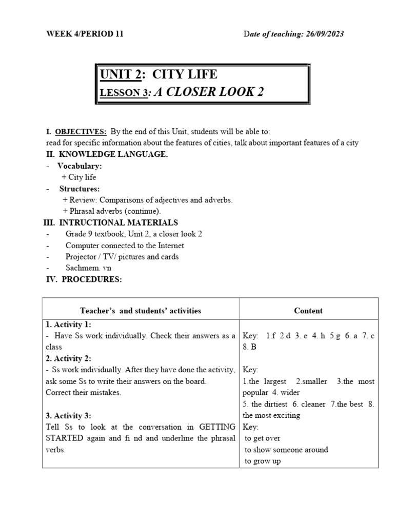 Unit 2: City Life A Closer Look 2: Lesson 3 | PDF | Linguistics | Syntax
